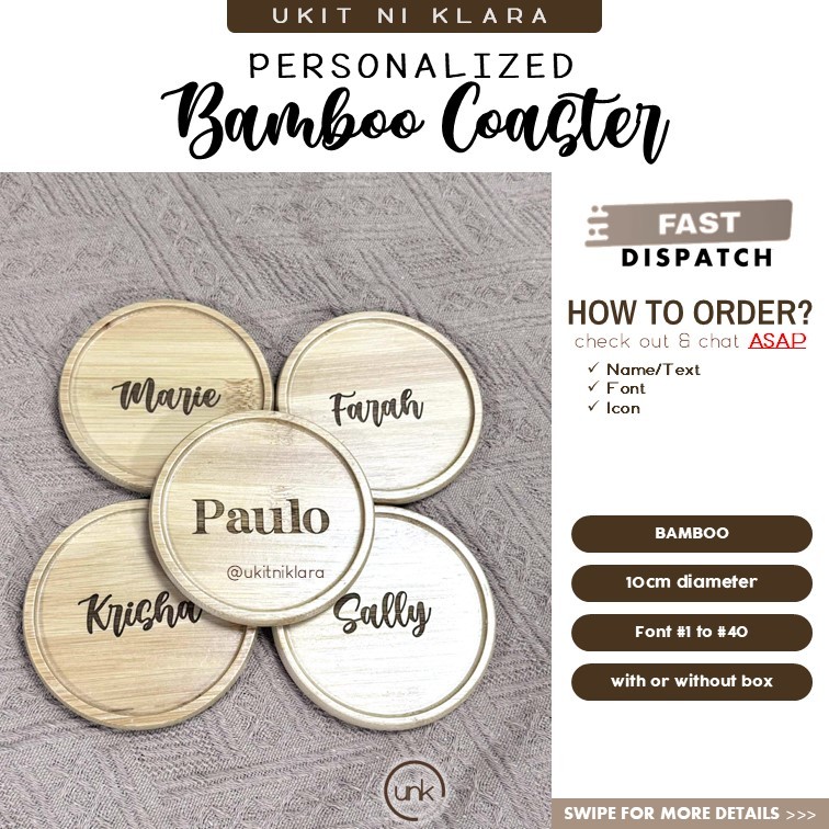 UNK - Bamboo Coaster - Personalized | ukit ni klara | customized laser ...