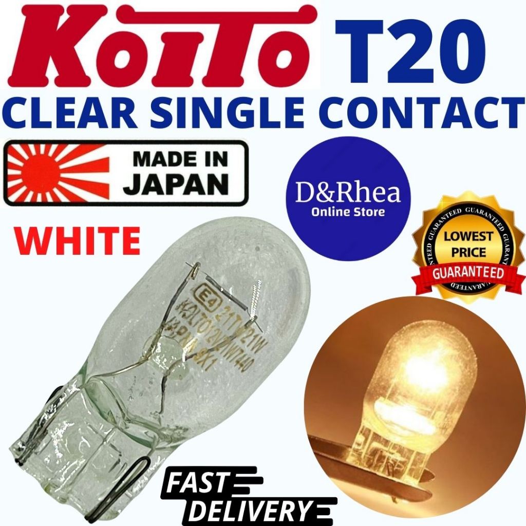 KOITO T20 BULB STANDARD SINGLE CONTACT PIN T20/W21W CLEAR/WHITE 12V CAR ...