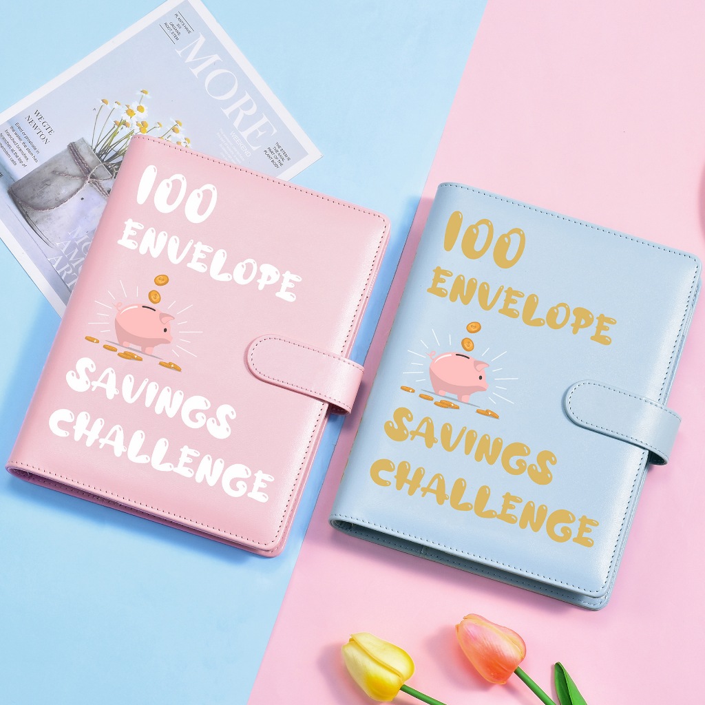 100 Envelope savings challenge Binder Pu Leather Refill Notebook Cover ...