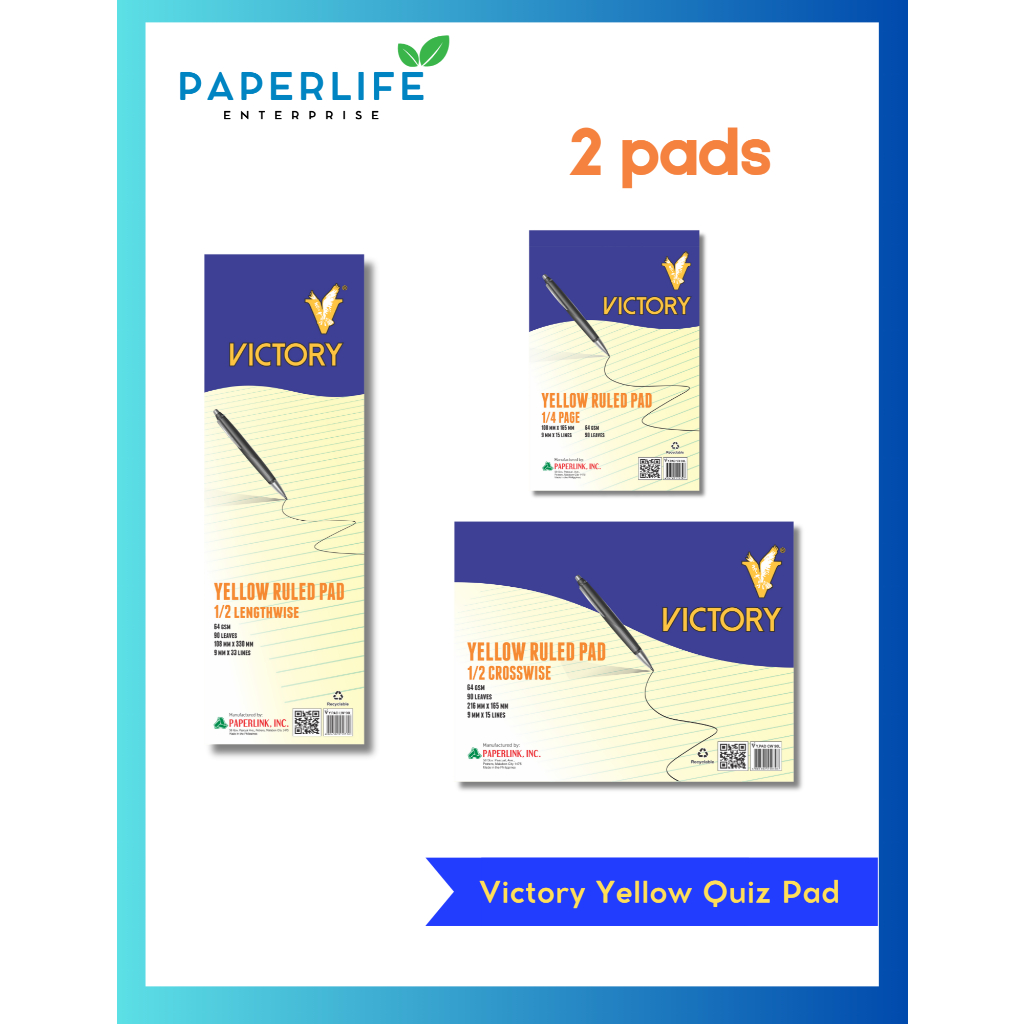 VICTORY YELLOW Quiz Pad Crosswise, Lengthwise & 1/4 Page (2 PADS ...