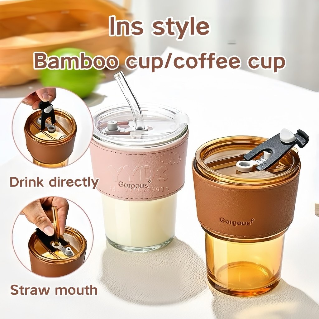 Coffee Mug With Cover Double Wall Glass Cups Mugs Coffee Silicone Straw ...