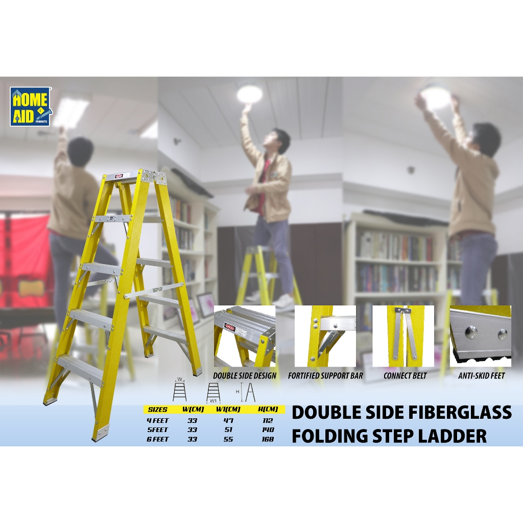 HOMEAID DOUBLE SIDE FIBERGLASS FOLDING STEP LADDER 4FT | Shopee Philippines
