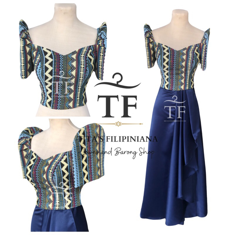 Modern Filipiniana Lourize Top and Navy Blue Skirt | Shopee Philippines