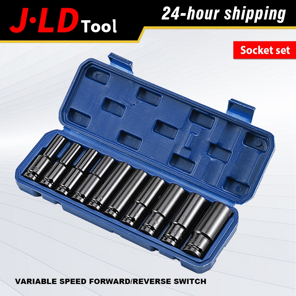 10PCS Impact Socket Set 1/2 Drive Deep Sockets 8mm-24mm CRV Metric Deep ...