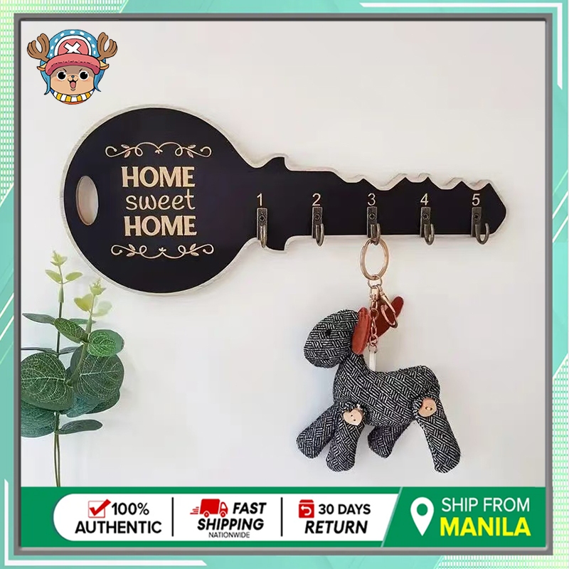 Retro Wood Key Holder Wall Key Shape Hook Storage Rack Hanger wall ...