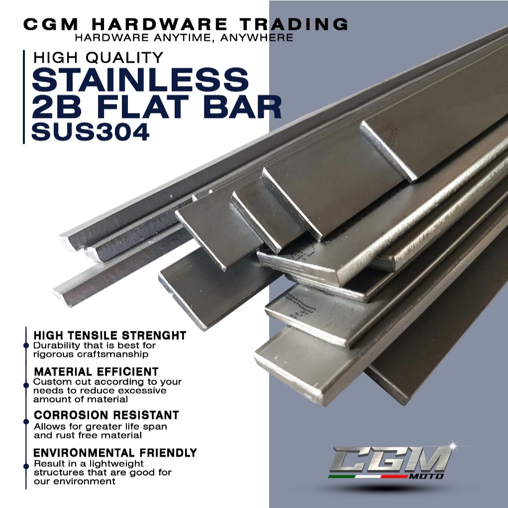 Stainless 304 2B FLAT BAR (1/2", 3/4", 1", 1-1/2", 2") 1FT Length in ...