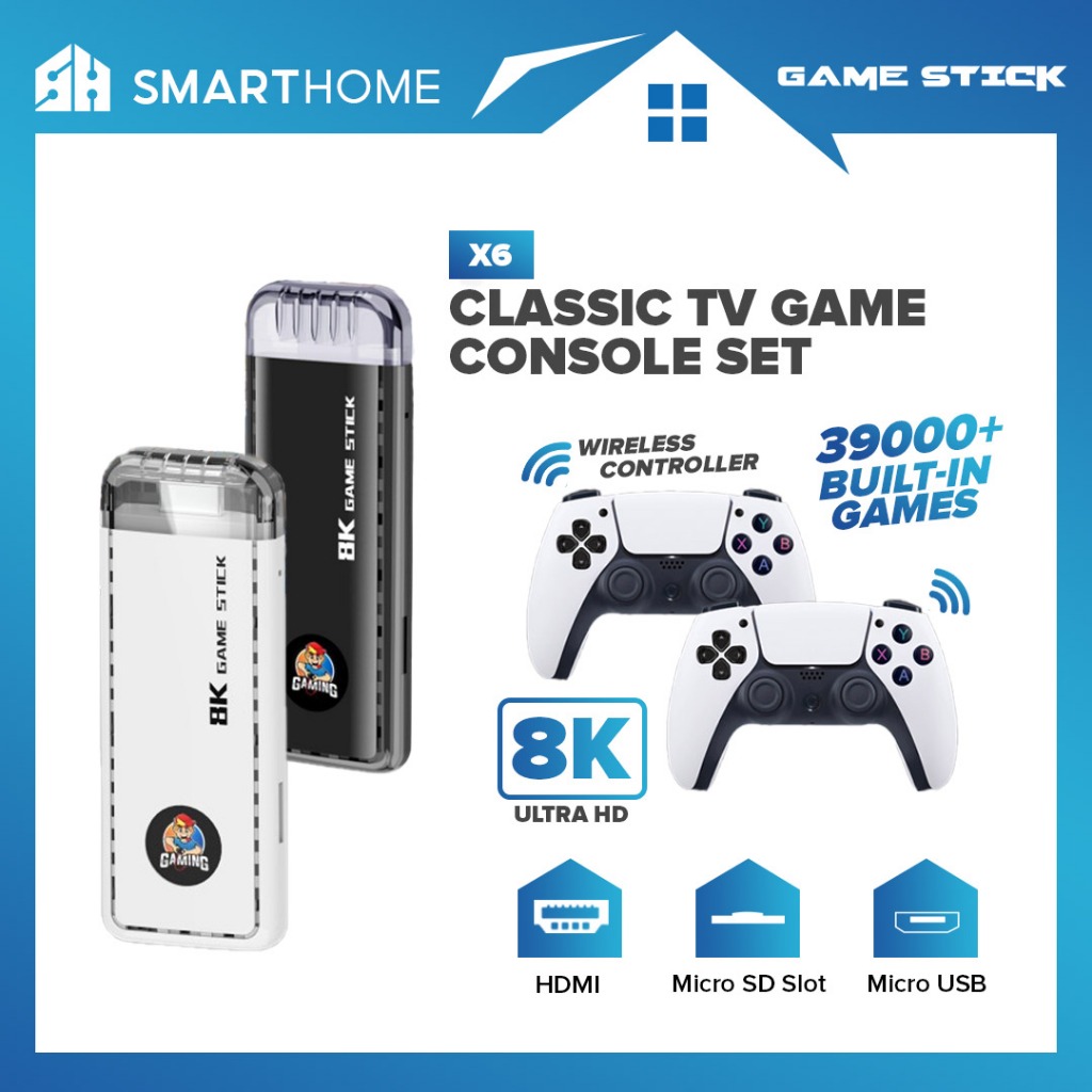 X6 Classic TV Game Console Set 2 Wireless Controllers & Game Stick 4K ...