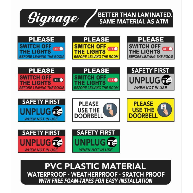 PVC Plastic signage switch off lights before leaving the room safety ...