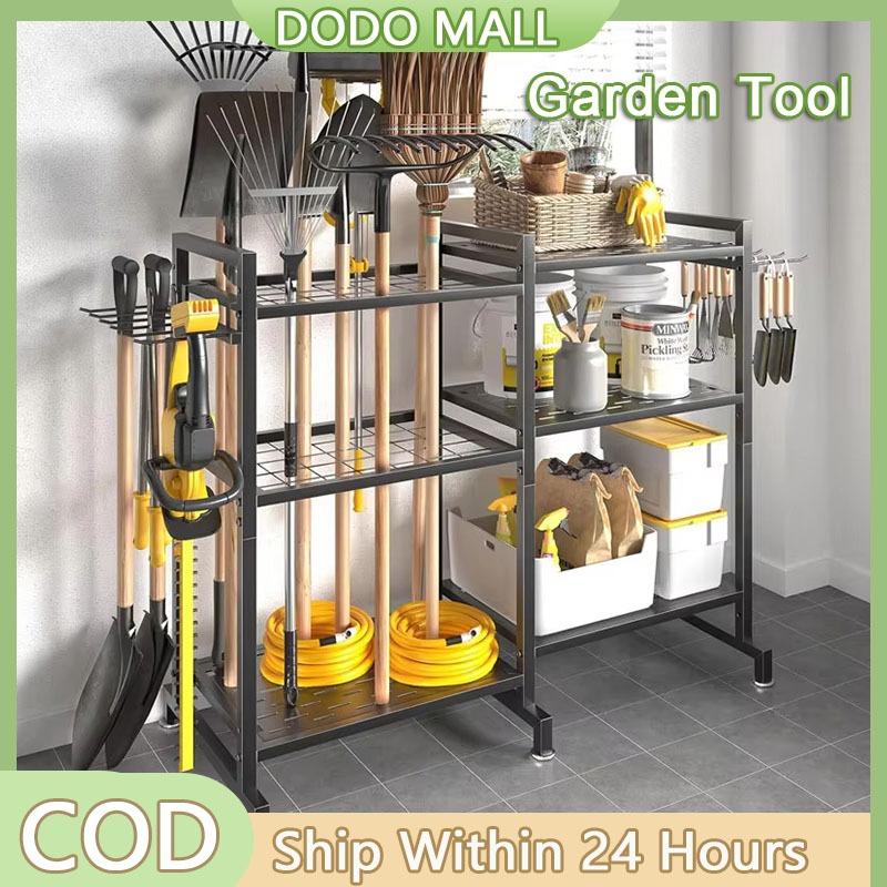 3 Tier Tool Rack Garage Storage Rack Heavy Duty Garden Organizer Multi ...