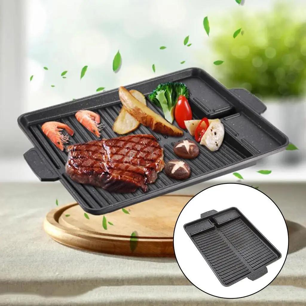 Aluminum BBQ Grill Pan Frying Griddle Non-Stick Coating w/ Handle ...