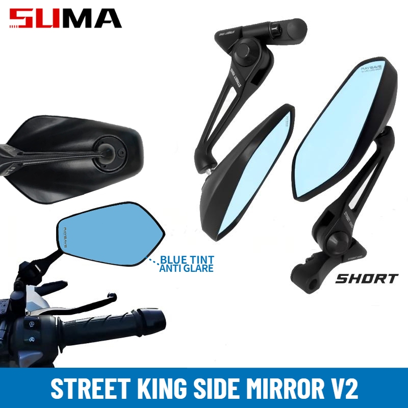 Motorcycle Street King Side Mirror V2 Anti-Glare Blue Lens CNC Alloy ...