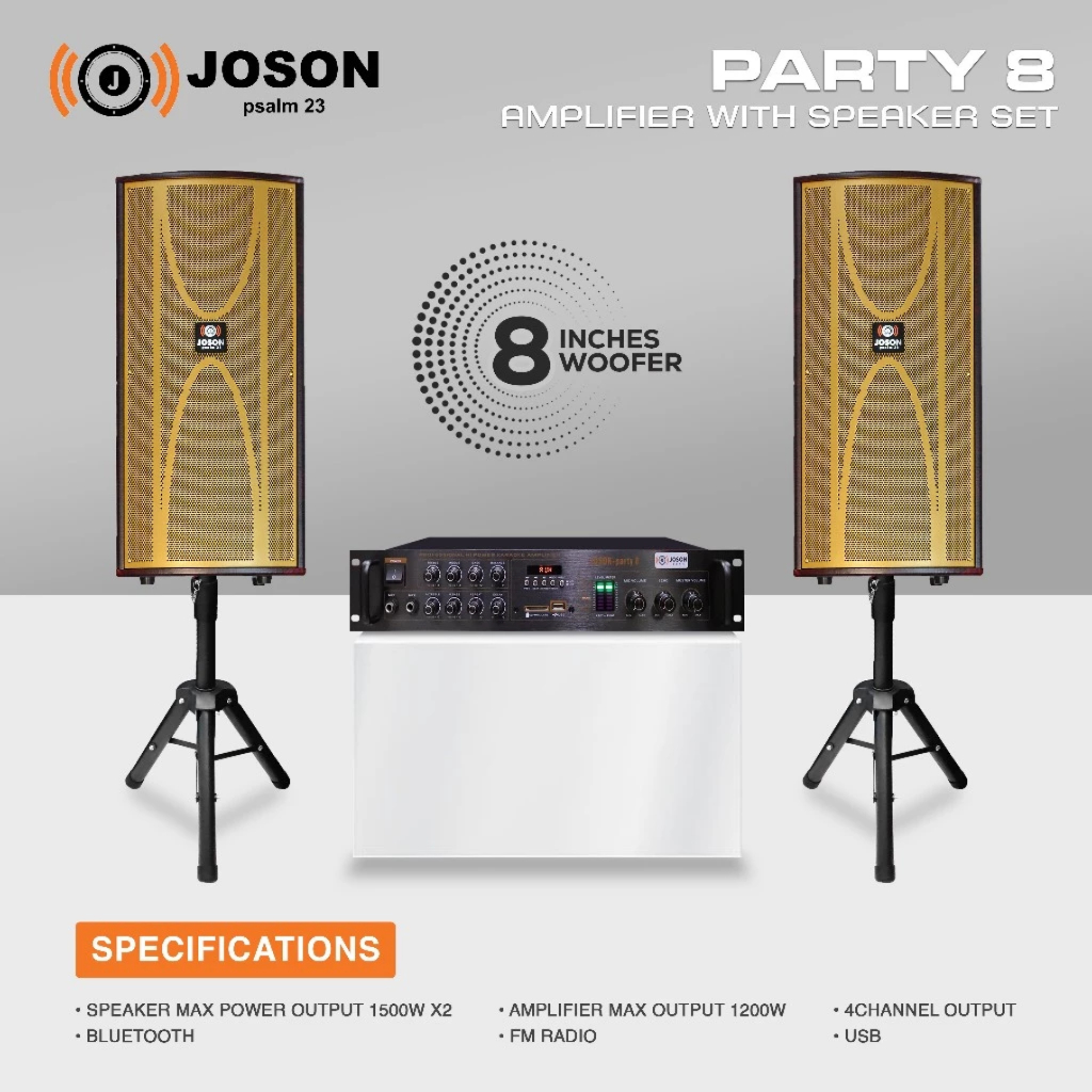 Joson PARTY-8 Amplifier w/ Speaker Set with FREE Speaker stand Stereo ...