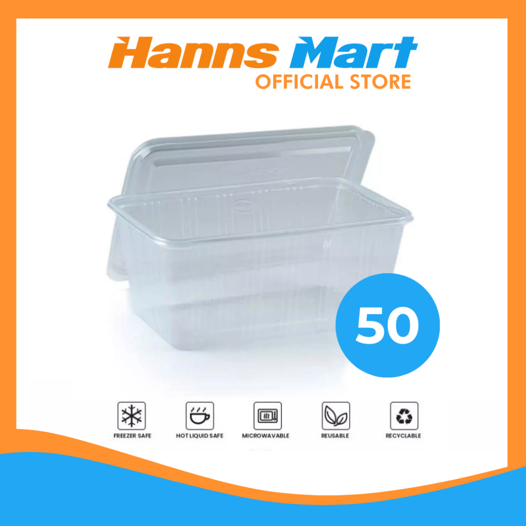 1000ml Microwavable Rectangular Food Container Tub Clear | 50 pcs ...