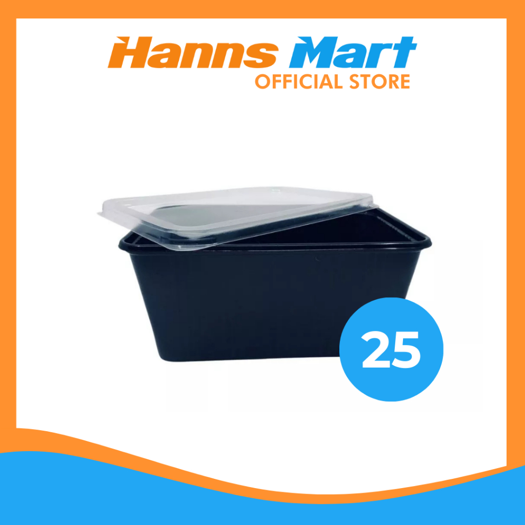 Microwavable Rectangular Food Container Tub Black 1000ml | 25 PCS per ...