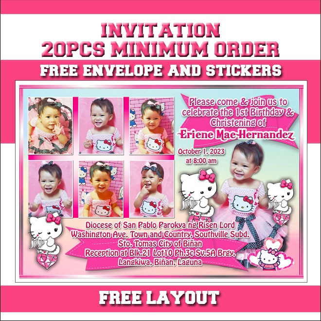 HELLOKITTY Invitation (Free Layout - 20pcs Minimum) 3r size party ...