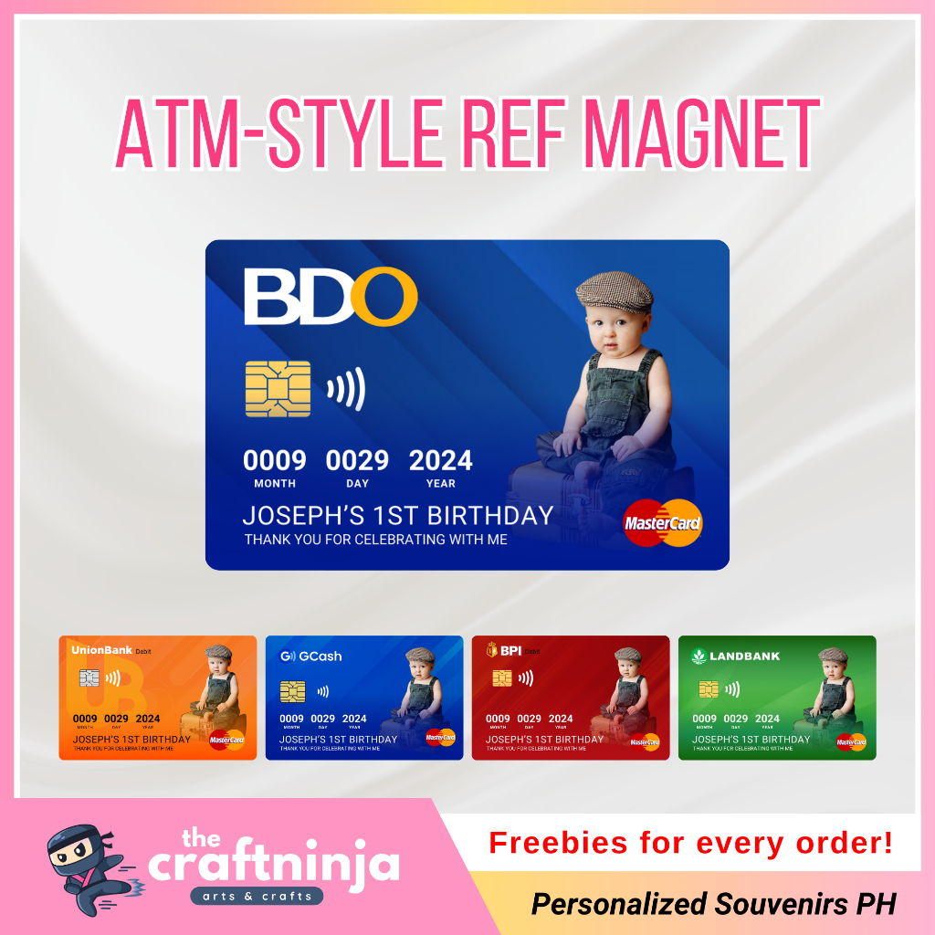 Personalized ATM Card Inspired Ref Magnet - Christening & Birthday ...