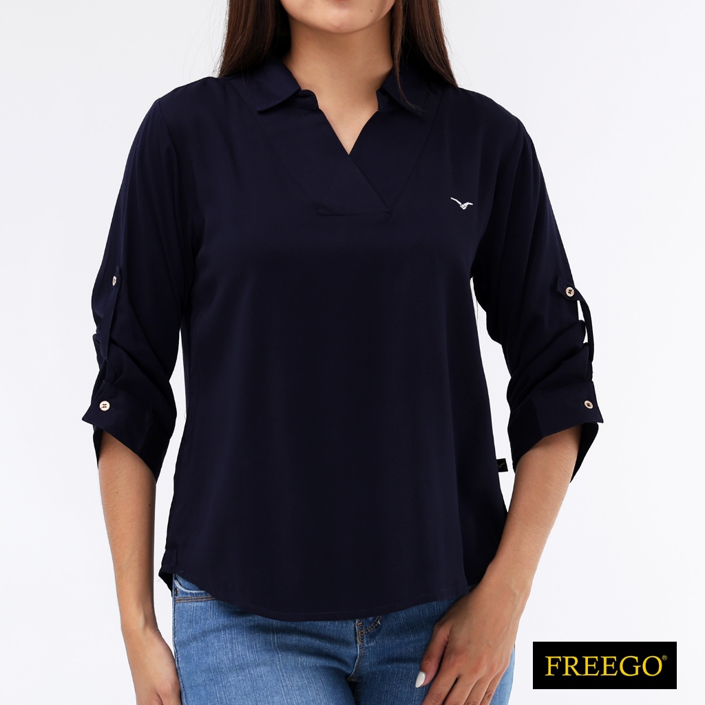 Freego Ladies Plain Single Bold Twill 3/4 Blouse AST04-0338 | Shopee ...