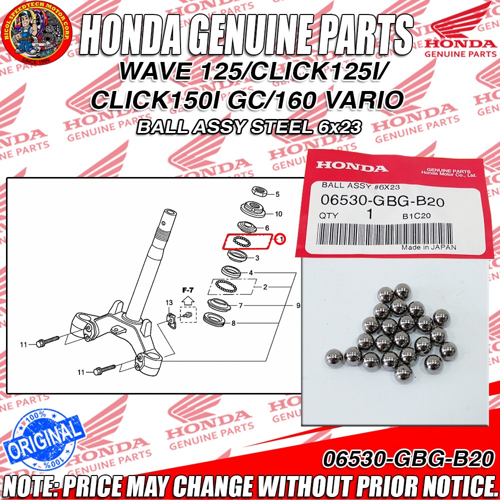 HONDA WAVE 125/CLICK125I/CLICK150I GC/160 VARIO BALL ASSY STEEL 6x23 ...