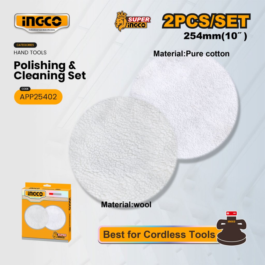 Ingco 2pcs 10" Polishing & Cleaning Set Wool & Cotton Buffing Pads ...