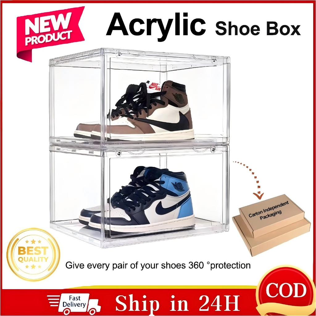 Acrylic shoe box Magnetic side drop shoe box Stackable Large Sneaker ...