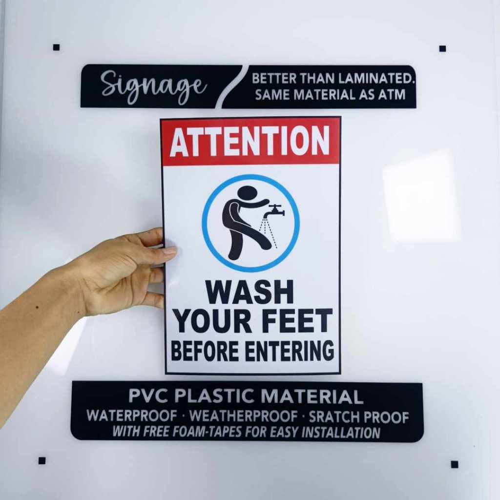 SIGNAGE - ATTENTION WASH YOUR FEET BEFORE ENTERING - WHITE - PVC ...
