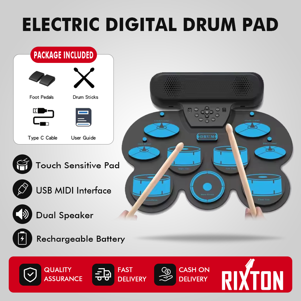 RIXTON WG101 Portable Electronic Drum Set With Bluetooth Built-In ...