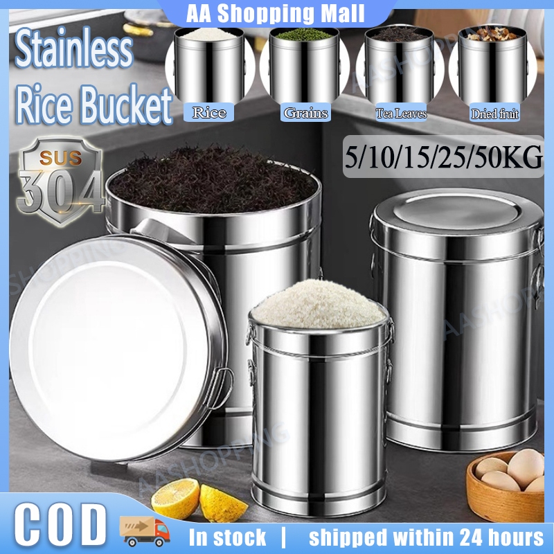 Stainless Steel Closed Food Rice Storage Rice Bucket Food Container ...
