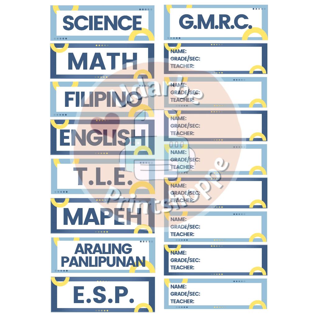 GRADE 5-6 SUBJECT STICKERS (GMRC & ESP) | Shopee Philippines