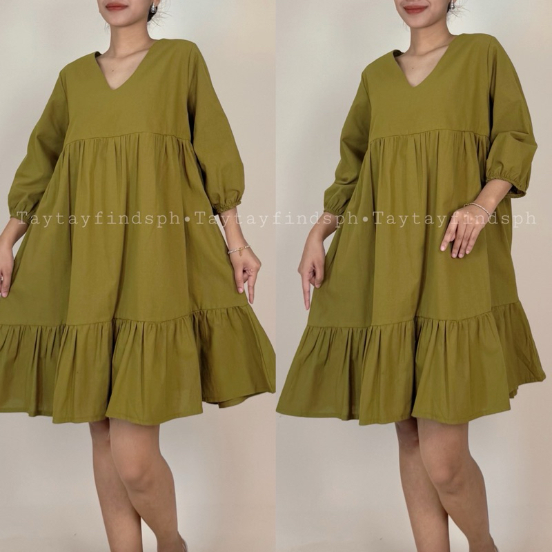 LORENA PLUS SIZE 3/4 SLEEVE BUBBLE DOLL DRESS | taytayfindsph | Shopee ...