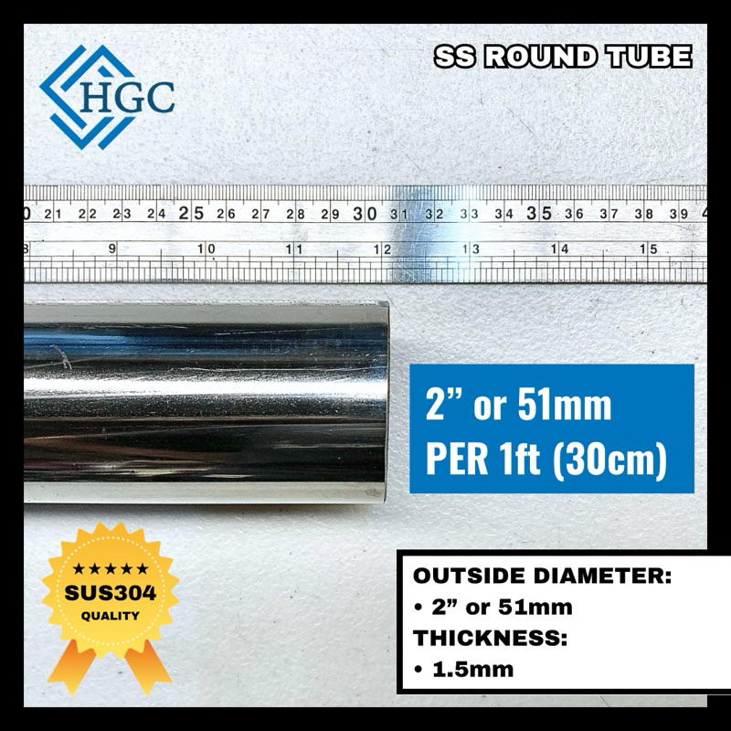 1FT 2” x 1.5mm Stainless Steel Tube / Tubular / Pipe | SUS304 | Shopee ...