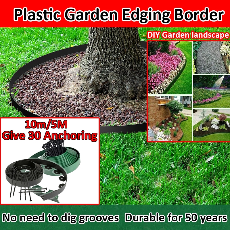 5M/10M Plastic Garden Edging Border gGrass Edging Decor Fence Landscape ...
