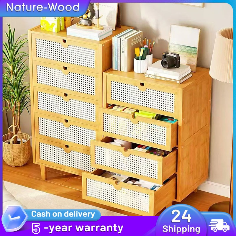Bamboo Drawer Chest Organizer Storage Rattan Drawer Locker Family ...