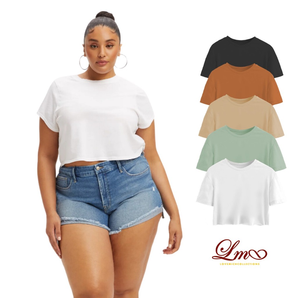 Plus size Top 2xl 3xl Oversized Croptop Loose Plain Basic Tops Sage ...