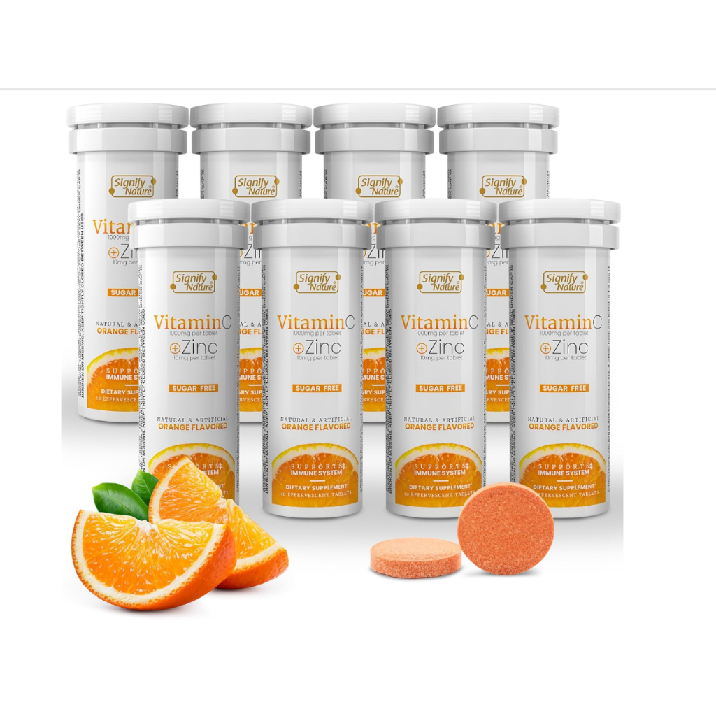 SIGNIFY NATURE Vitamin C 1000mg Effervescent Tablets - Potent Immune Support VIT C with Zinc ...