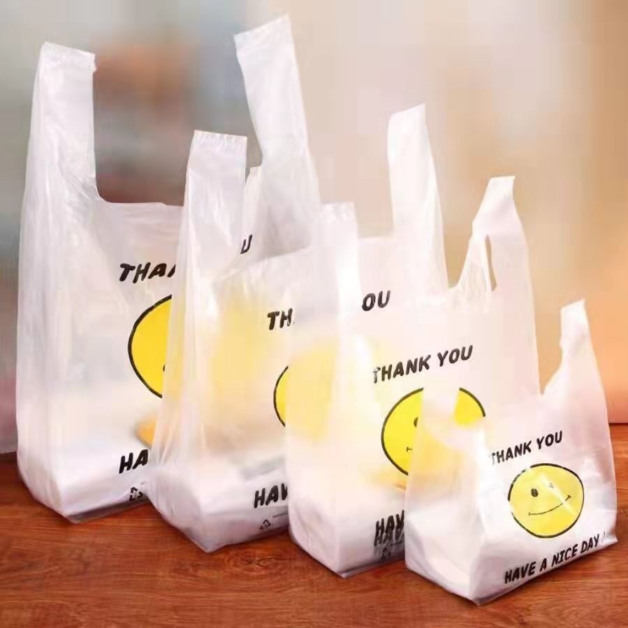 Transparent Smiley Vest Bag Cute Shopping Bag Fruit Food Takeaway Bag ...