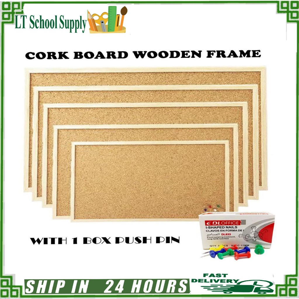 CorkBoard Wooden Frame With 1box 50pcs Pushpin | Shopee Philippines