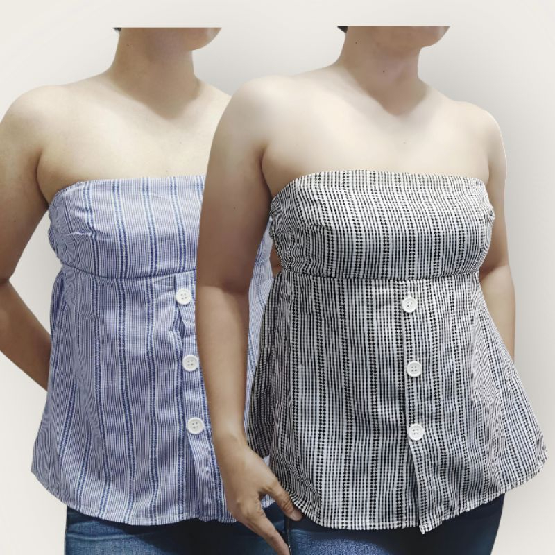 Sanina Womens #5001 Tube Checkered Ladiez Tops with Buttons Flowy ...