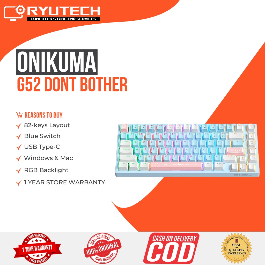 ONIKUMA G52 DONT BOTHER - 82-Keys Layout, Blue Switch, USB Type-C, Windows & Mac, RGB Backlight ...