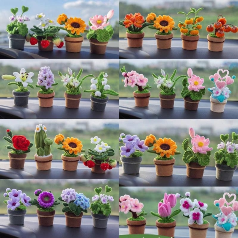 Fuzzy Flowers in a Small Pot | Dashboard Display | Table Flower Vase ...