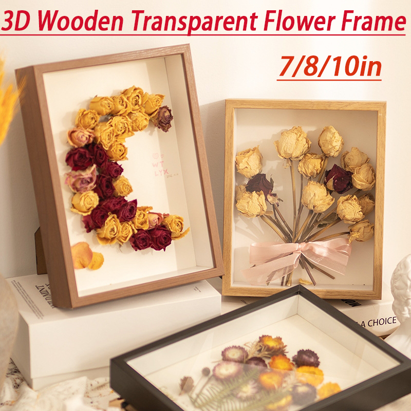 DIY Photo Frame 3D Wooden Transparent Flower Frame Solid Wood Single ...
