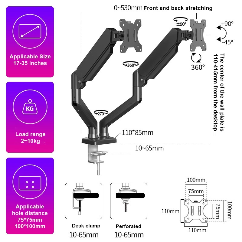 BAIERDI Computer monitor dual arm suspended lifting support bracket ...
