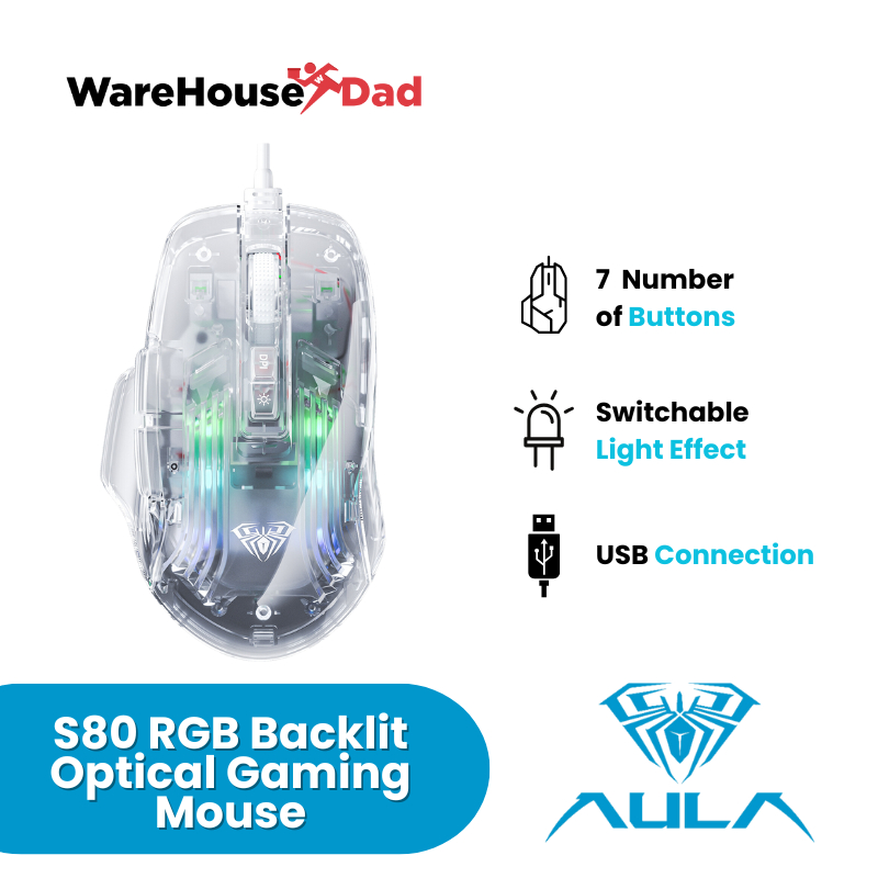 AULA S80 Transparent Wired Gaming Mouse | Shopee Philippines