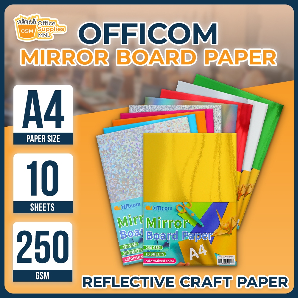 Officom Mirror Card Stock A4 250gsm 10 Sheets Reflective Craft Paper ...