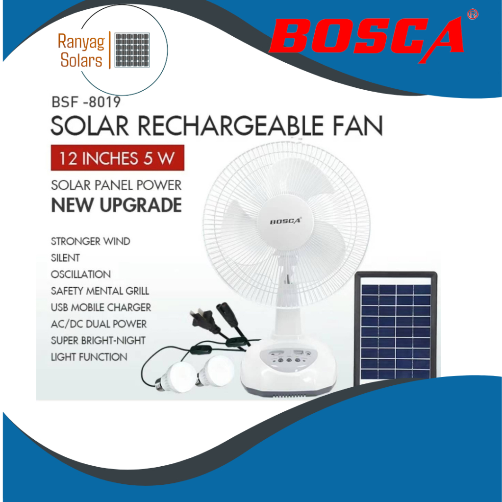 BOSCA Solar Electric Fan Solar Chargeable Fan 16 inch BSF-8019 | Shopee ...