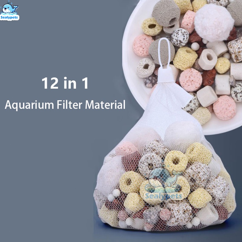 Aquarium 12 in 1 Filter Media Mixed Bio Balls Filter Media with Mesh ...