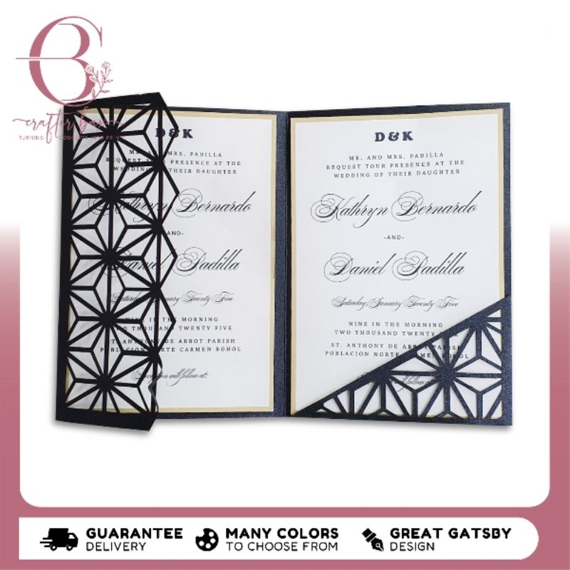 Laser cut Modern Elegant Great Gatsby 5x7 5R Trifold Pocket Invitation ...