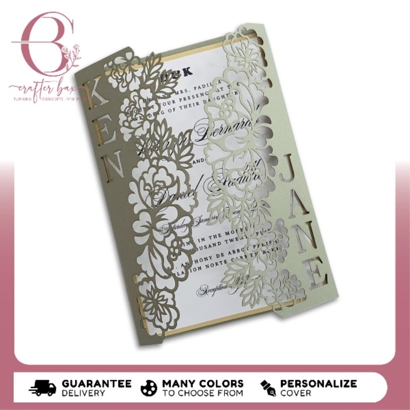 Laser cut Personalize Floral Flower 5x7 5R Gatefold Invitation Cover ...
