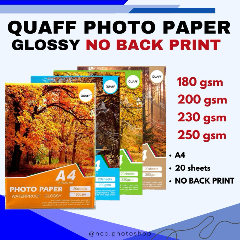 Quaff Photo Glossy Paper NO BACK PRINT 200/230/250gsm | Shopee Philippines