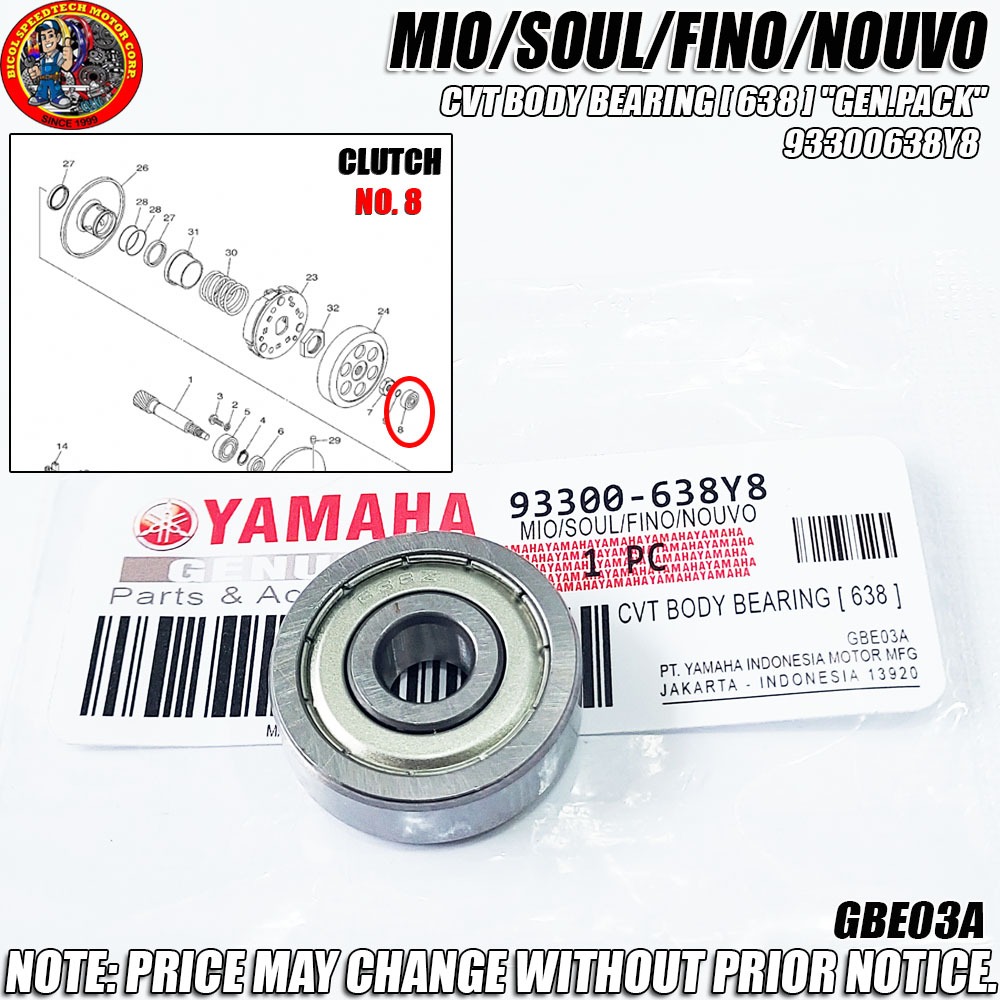 MIO/SOUL/FINO/NOUVO CVT BODY BEARING [ 638 ] GEN.PACK 93300638Y8 ...