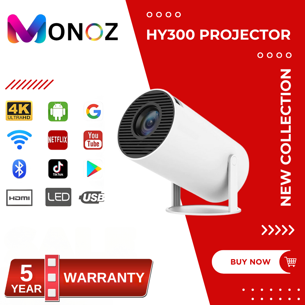 MONOZ HY300 4K Projector | 3000 Lumens | Android WiFi Bluetooth | Home ...